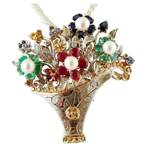 Gold Silver Diamond Ruby Emerald Sapphire Baroque Pearl Brooch Pendant
