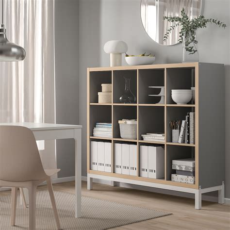 Kallax Cube Storage Unit With Underframe Grey Wood Effect White