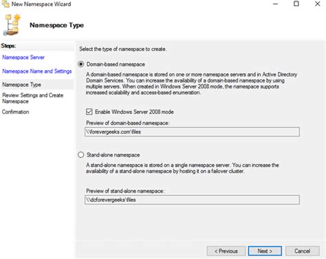 how to set up dfs namespaces in windows server 2016