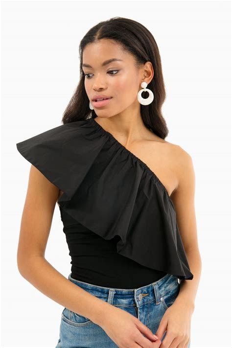 Bardot One Shoulder Ruffle Top In Black By Do Be Tnuck One Shoulder
