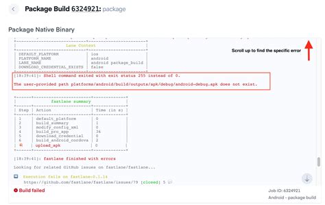 android package build fails with exit status 255 instead of 0 the