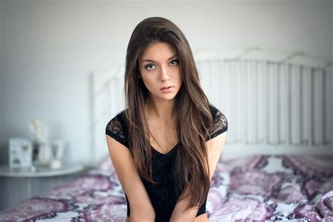 Women Model Portrait Long Hair Bed Photography Dress Black Hair