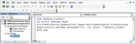 how to automatic update external workbook links after x intervals using