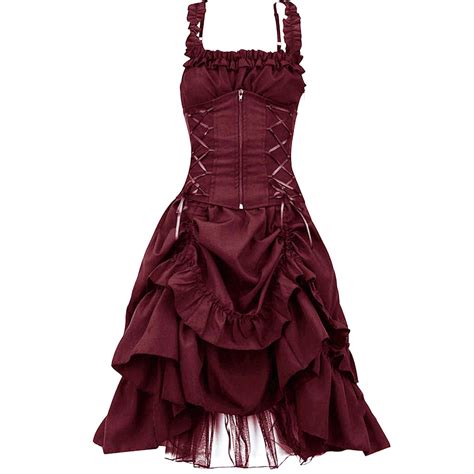 Fanxing Christmasdeals Women Vintage Goth Dress Summer Ruffled