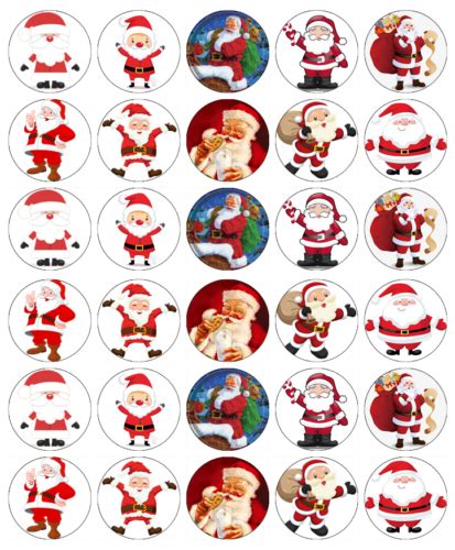 30x Santa Christmas Cupcake Toppers Edible Wafer Paper Fairy Cake