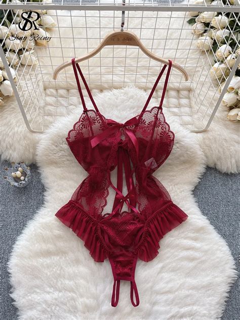 Singreiny Porno Lace Camis Bodysuits Sexy Hollow Out Women Slim Sheer