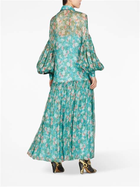 Gucci Floral Print Silk Maxi Dress Blue Farfetch