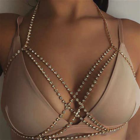 Meidi Sexy Fashion Crystal Body Chains Rhinestone Bra Necklace Bikini