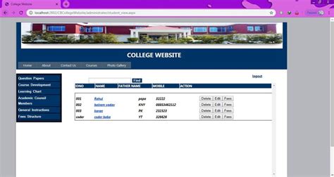 dynamic college website in asp using c with sql server database