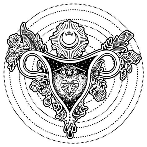 Female Reproductive Organs Flowers Heart Eye Moon Crown Isolated White
