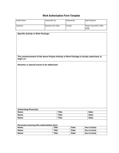 work authorization form template in word and pdf formats free