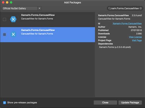 xamarin forms tutorial carouselview pre release version