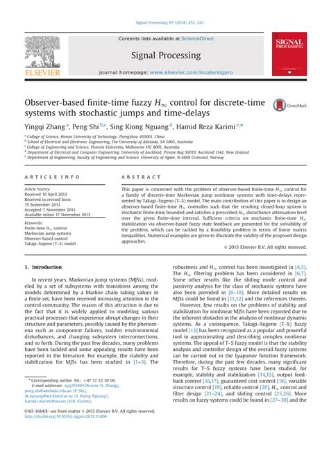 Pdf Observer Based Finite Time Fuzzy H∞ Control For Discrete Time