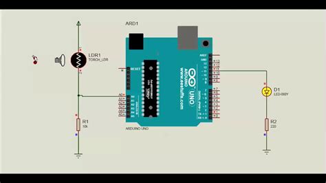 Arduino Ldr Led On Off Proteus Simulation Youtube