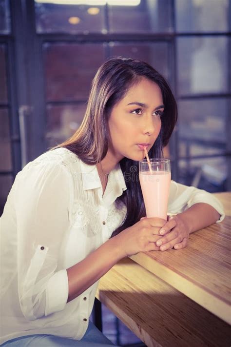 A Beautiful Woman Drinking A Hot Chocolate Stock Image Image Of