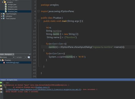 java no me marca error netbeans pero no me ejecuta el código stack