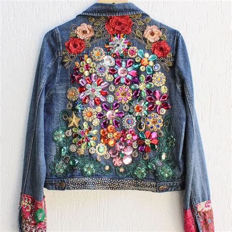 Vintage Embroidered Denim Jacket Boho Jeans Jacket Etsy