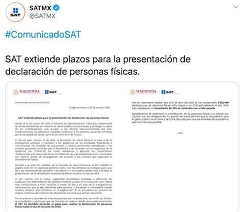 Sat Amplía Plazo Para Declaración De Personas Físicas Al 30 De Junio