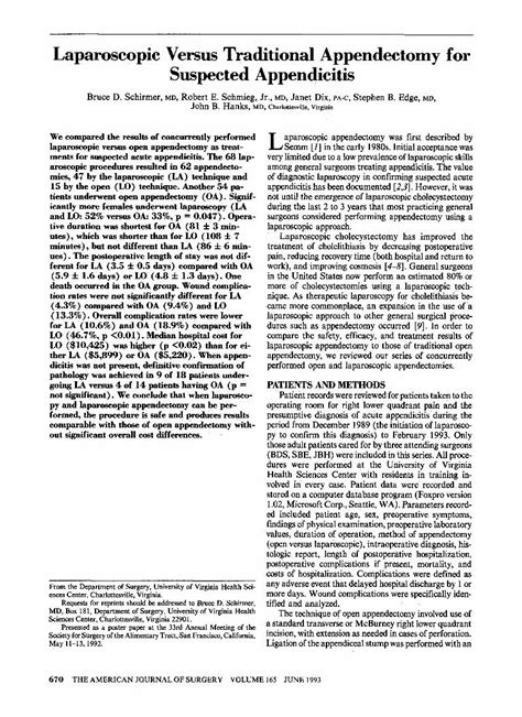 Pdf Laparoscopic Versus Traditional Appendectomy For Suspected