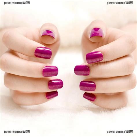 【purpleredto】24pcs Acrylic Designer Fake Nail Tips French Full False