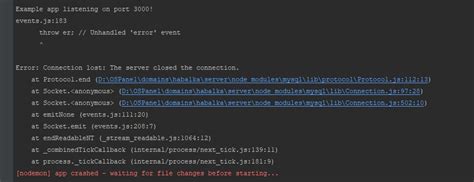 javascript error connection lost the server closed the