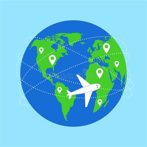 World Map And Plane Flight Airplane Flying And Leave Dashed Trace Line