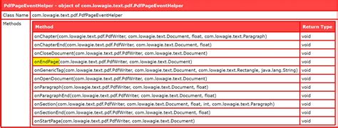 adding footer header to pdf via onendpage using coldfusion and itext