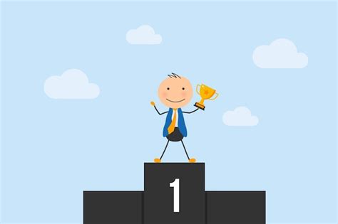 Premium Vector Successful Businessman With Stickman Shape Standing On