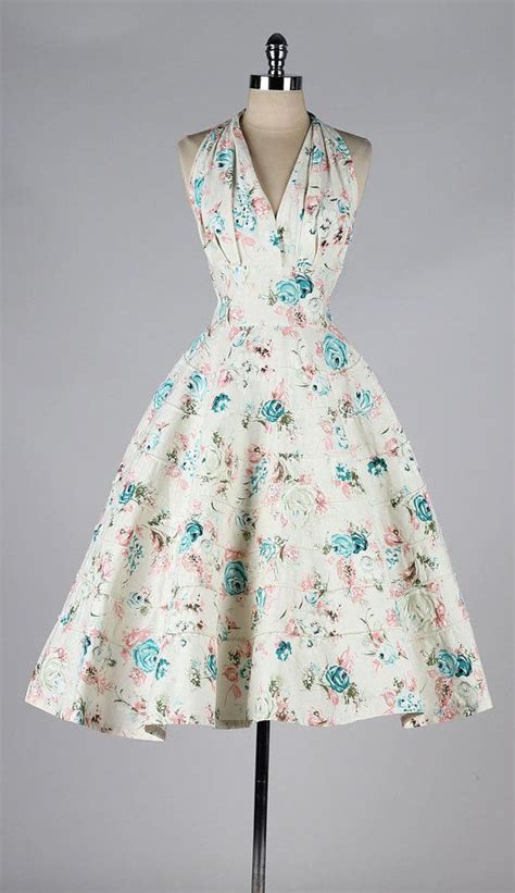 Vintage 1950s Halter Dress Floral Print By Millstreetvintage Pretty
