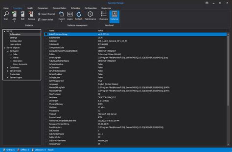 how to view sql server instance details in apexsql manage