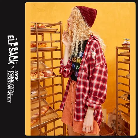 Elfsack Letter And Carton Print Plaid Long Sleeve British Blouse Shirt