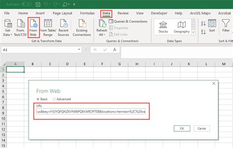 parameter based web queries in excel visual crossing weather