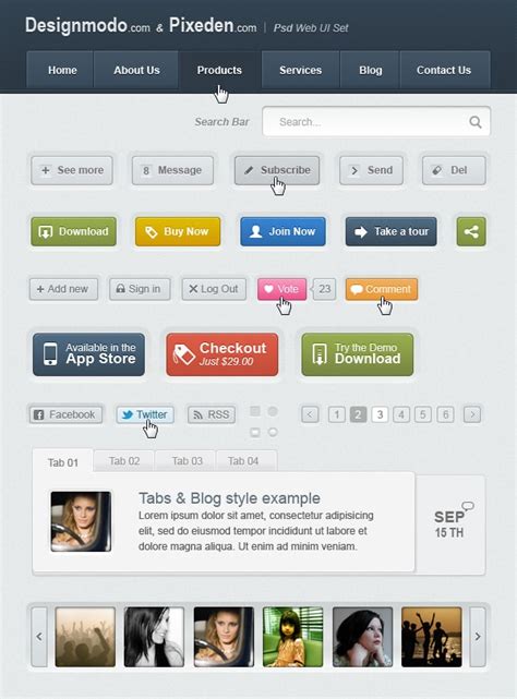 free psd html web ui elements kit set designmodo