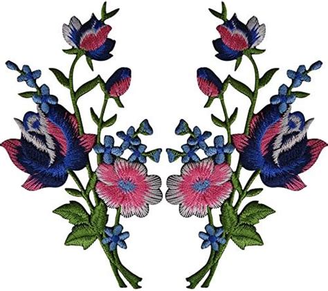 Pair Of Rose Flower Patches Iron Sew On Flowers Embroidered Patch Badge