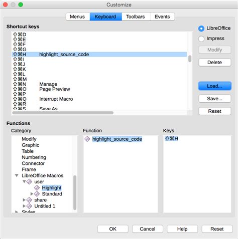 highlight code in libreoffice impress on os x alphahydrae