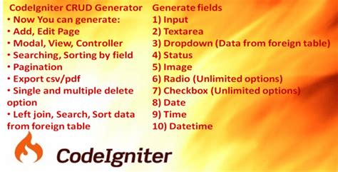 codeigniter crud generator premium scripts plugins and mobile
