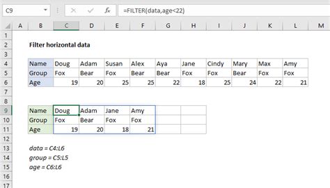 excel formula filter horizontal data exceljet