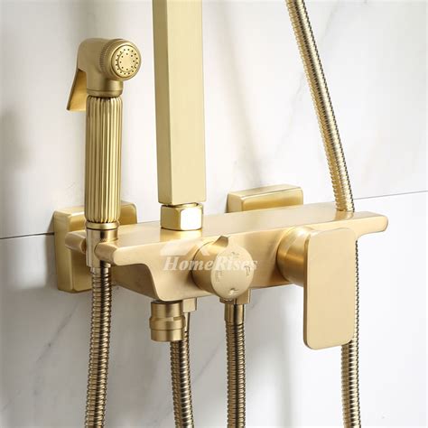 Shower Spa System Brushed Gold Brass Luxury Wall Mount Multi Function