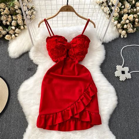 Foamlina New Summer Women Sexy Strap Bodycon Mini Dress 3d Flowers
