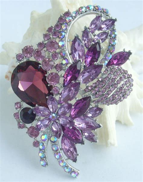 Purple Rhinestone Crystal Teardrop Flower Brooch Pin Ee04622c5a Crystal