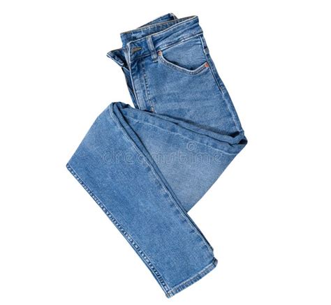 Jeans Isolated On White Denim Pants Isolated Folded Blue Jeans