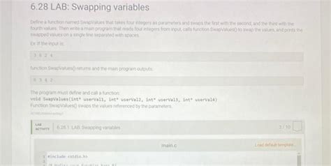 solved 6 28 lab swapping variables thwaped values on a