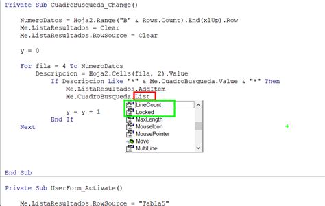 no me aparece la variable list en vba macros y