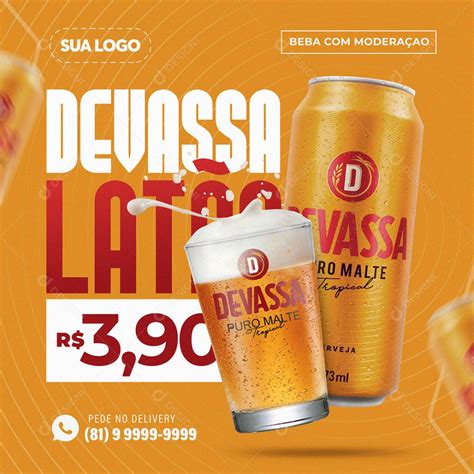 Post Feed Distribuidora Bebida Devassa Latão Social Media Psd Editável
