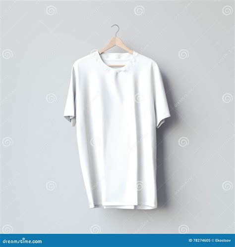 Blank White Shirt Mock Wooden Hanger Front Side View Rendering Stock