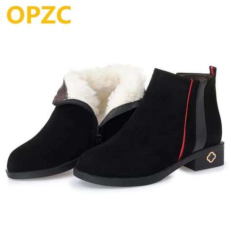 Opzc100 Natural Genuine Leather Womens Winter Boots New Thick Warm