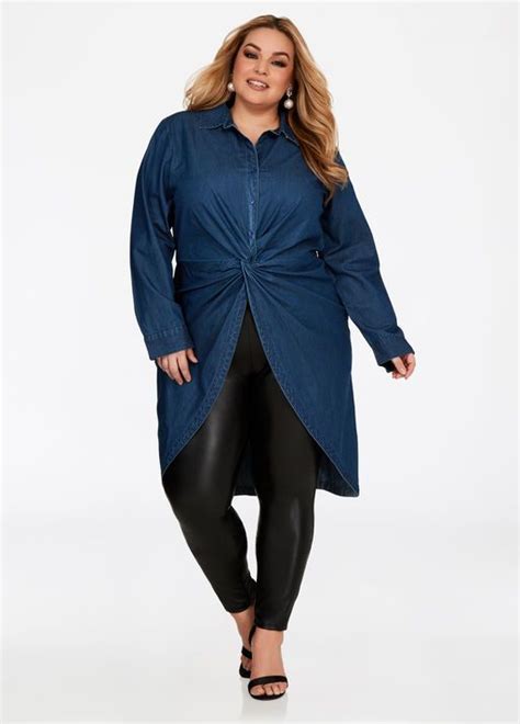 Hi Lo Knot Front Denim Duster Top Best Plus Size Clothing Plus Size