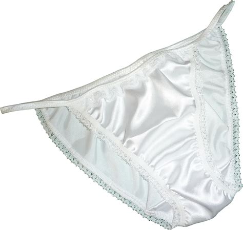 Shiny Satin And Lace Mini Tanga String Bikini Panties White With Lace