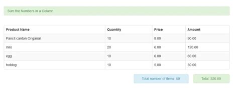 calculate sum total of column in php free source code tutorials