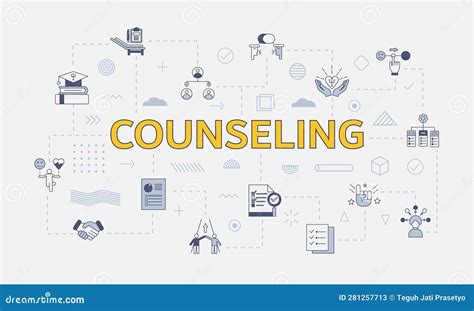 Counseling Concept With Icon Set With Big Word Or Text On Center Stock